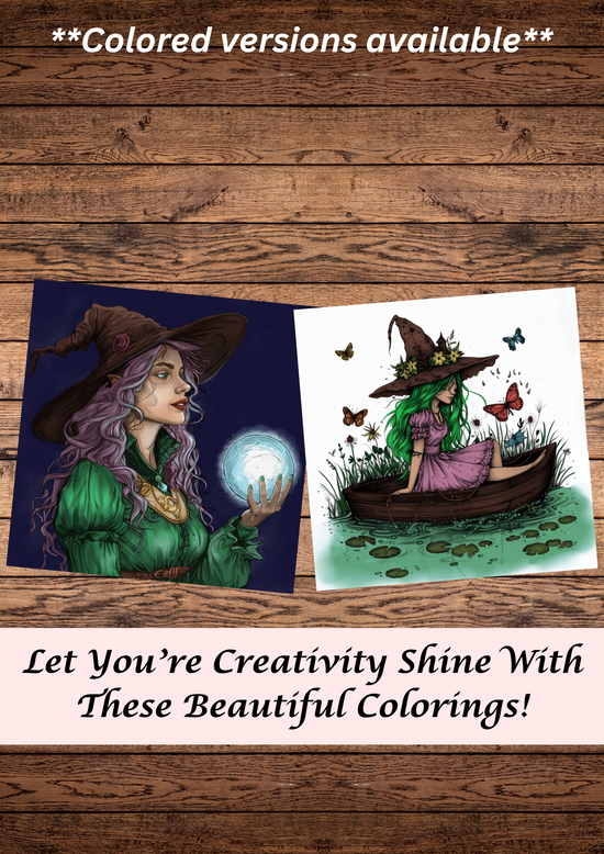 28 Unique Mysterious Witch Coloring Pages, Adult & Kids, Instant downl ...